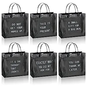 12 Pcs Funny Black Gift Bags Set with Handles Glossy Reusable Gift Bags Tote Bags Non Woven Grocery Shopping Cloth Bag for Christmas Birthday Wedding Party Anniversary, Medium Size 9.8 x 9 x 3.9 Inch