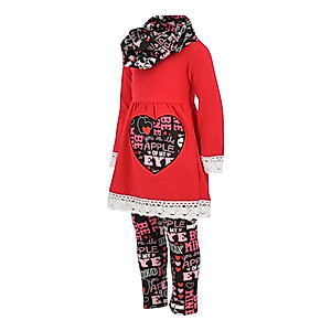 Unique Baby Girls Valentines Day Toddler Outfit Lace Trim Legging Set (6 Years, Red)