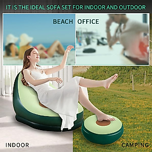 Baiao Inflatable Lounger Chair with Footrest, Flat Air Lounge Chair, Indoor Foldable Deck Chaise Lounges, Travel Camping Picnic Beach Chair, Outdoor Lounge Chair (Avocade)