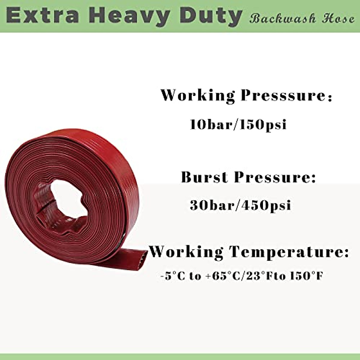 Eastrans 2 IN x 50 FT Pool Backwash Hose, Extra Heavy Duty Discharge Hose,10 Bar Working Pressure, 30 Bar Burst Pressure Thick 1.8mm, High pressure resistance,Ultra Strong Wear Resistance,