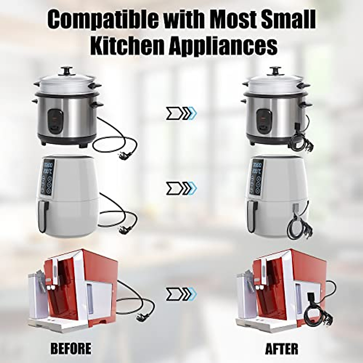 Cord Organizer for Appliances 24 PCS, Cable Manager Clamp for Small Kitchen Appliances, Used for Household and Pressure Cookers, Blenders, Coffee Machines, Toasters (Black, Gray)