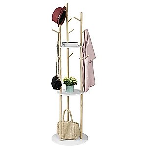 LIWSHWZ Freestanding Coat Rack with 9 Hooks and 3 Shelves, Hall Tree for Jackets, Coats, Hats, Bags, for Home Office Entryway Corridor (White)