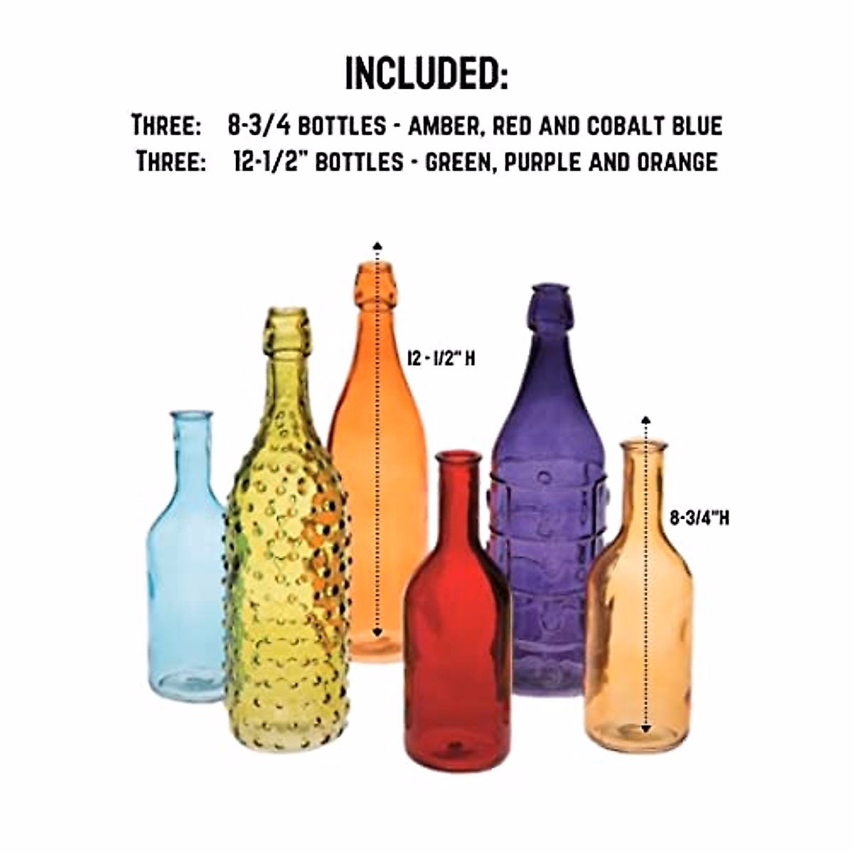 Colorful Glass Garden Bottles - 6 Pc Yard & Home Decor Set