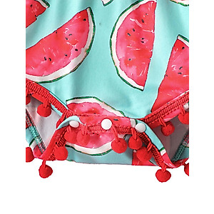 PATPAT Baby Girl Floral Romper Sleeveless Pompom Tassel Bodysuit Infant Jumpsuit Outfit Set with Headband 0-18 Months Watermelon 3-6 Months
