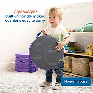 ECR4Kids SoftZone Floor Cushions with Handles, 2" Deluxe Foam, Round, Purple, (6-Pack)
