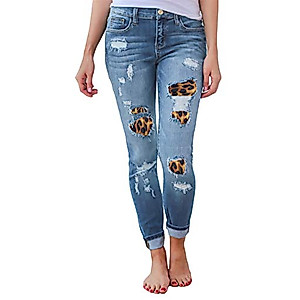 Andongnywell Plus Size Mid Waist Colombian Design Ripped Skinny Jeans (Blue,Large)