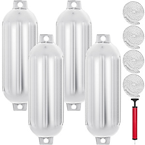 Vevor Boat Fender 8.5 x 27 Inches，Ribbed Twin Eyes Boat Fender Pack of 4 and Pump to Inflate (White, 8.5 x 27 inches) : Sports & Outdoors