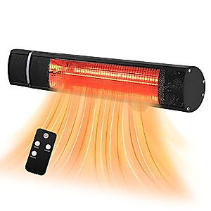 Electric Patio Heater, 1500W Outdoor Heater with 3 Power Settings, Infrared Heater with Remote Control, Overheat Protection, Wall Mounted Space Heater, In/Outdoor