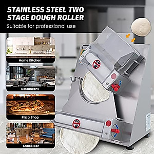 Hakka Pizza Dough Roller Sheeter - Adjustable Thickness and Size, Transparent Covers, 304 Stainless Steel, 370W, 110V