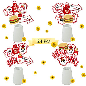 Kreatwow BBQ Baby Shower Centerpieces Baby Q Shower Decorations BBQ Table Toppers for Picnic Party Summer Barbecue Party Supplies 24 Pcs