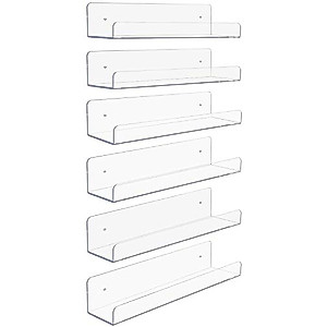 Sorbus Acrylic Wall Ledge Floating Shelf Rack Organizer, Invisible Display Style, for Books, Figurine, Picture Frame Storage, Wall Mounted Shelves for Home, Bathroom, Nail Salon, Spa (15 x 4.3 x 3'')
