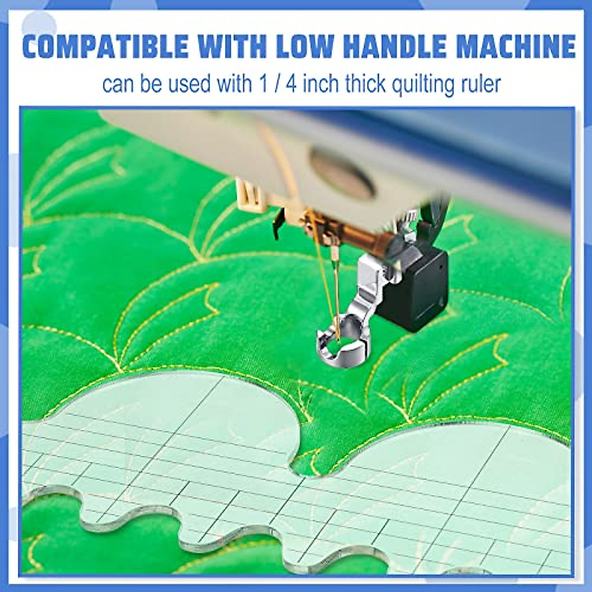 2 Pieces Low Shank Ruler Quilting Foot for Free Motion 1/4 Inch Thick Rulers, Ruler Quilting Pressure Foot Compatible with Singer Brother Kenmore Janome Baby Lock Pfaff Low Shank Sewing Machines