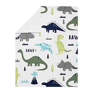 Sweet Jojo Designs Modern Dino Mod Dinosaur Baby Boy Receiving Security Swaddle Blanket for Newborn or Toddler Nursery Car Seat Stroller Soft Minky - Blue, Green and Grey