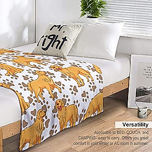 Golden Retriever Blanket Gifts, Dog Pattern Flannel Fleece Throw Blanket Soft, Lightweight, Comfortable, Warm Golden Retriever Themed Blanket for Humans Adults Kids