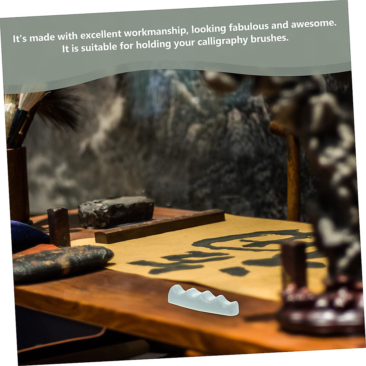 Imitation Jade Calligraphy Brush Holder Chinese Brush Rack Home Office Paint Brush Rest Organizer Chinese Calligraphy Practice Supplies