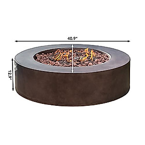 Propane Fire Pit - Outdoor Patio - Fire Pit Table - Stainless Steel Burner Patio Heater with Lava Rocks and Cover - 42" Round - Dark Brown 50,000 BTU - by Royal Garden