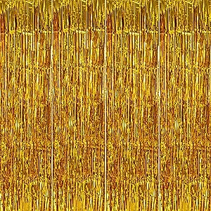 4 Pack 3.2x8.2ft Gold Tinsel Curtain Party Backdrop - Choonshow Foil Fringe Curtain Gold Party Decor Streamers for Birthday Baby Shower Bachelorette Euphoria Theme Party Decorations