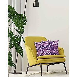 RainbowDay Pack of 2 Reversible Cotton Throw Pillow Covers， Camouflage Netting Camo Purple Square 16 x 16 Inch Soft Cushion Case for Home Sofa Living Room Couch Bedroom Set for Car Chair