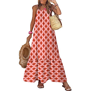 Dokotoo Womens Summer Dresses U Neck Spaghetti Strap Casual Boho Printed Hawaiian Dress Ruffle A Line Maxi Dresses for Beach Vacation X-Large Multicolor