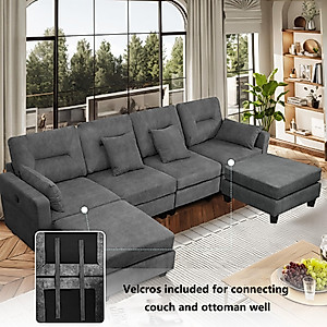 DIFYHOMEY U Shaped Modular Sectional Couches with USB Ports, Oversized 125” Velvet Anti-Scratches Fabric Sectional Sofa Set with Ottoman, Lumbar Pillows for Living Room, Office