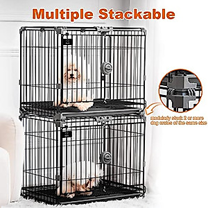 FLARUZIY Dog Crate for Small Dogs Under 25lbs,24 inch Black Thick Metal Dog Kennel Indoor Wire Cage with Double Door and Removable Tray for Pets,Puppy