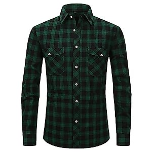Adhdyuud Men's Flannel Plaid Long Sleeve Casual Button Shirt Classic Checkered Pocket Shirts M512 USA S Asian L