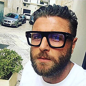 Jurchio Unisex Stylish Square Non-prescription Eyeglasses Glasses Flat Top Big Eyeglass Frames Large lens Clear Lens Eyewear (Black)