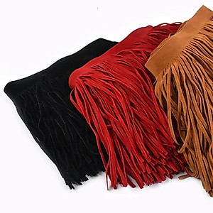 Yalulu 2 Meters 6 Inch Wide Double Faced Velvet Fringe Trim, Leather Suede Tassel Trim Fringe Lace Trim Ribbon for Craft Handbag Skirt Garment Decor (Light Brown)