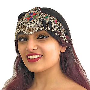 Duel On Jewel Ertuğrul Halima Turkish Kayi Tribal Afghan Kuchi Headband Ornament Jewelry In Antique Finish Bells Multicolor Stones - Costume Party Belly Dancing Gifts