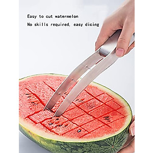 TBESTOACC Watermelon Slicer, 304 Stainless Steel Watermelon Cutter, Quickly Safe Fruit Cutter, Slicer Carving Tools for Kitchen (silver)