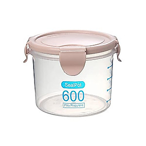 NC Food Sealed can Kitchen Spice nut Food can Refrigerator Moisture-Proof Storage Box Grain Storage Tank Graduated 600ml Pink