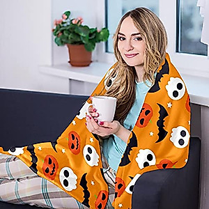 Halloween Skull Pumpkin Bat Pattern Prints Soft Warm Cozy Blanket Throw for Bed Couch Sofa Picnic Camping Beach, 150×100cm