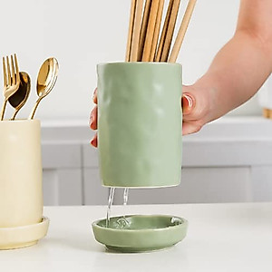 Nipogear Kitchen Gadgets, Ceramic Spoon Storage Tube, Cutlery Box & Chopstick Holder, Kitchen Cutlery Spoon Storage Box, Utensil Holder for Kitchen Countertop. (Yellow,Medium)