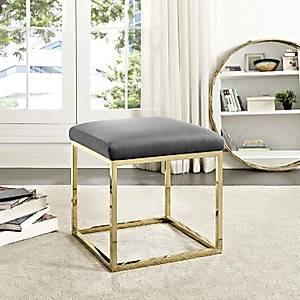 Modway Anticipate Velvet Upholstered Modern Ottoman With Stainless Steel Frame in Gold Gray