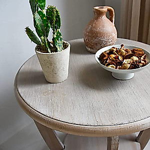 COZAYH Rustic Farmhouse end Table with Storage Shelf, French Country Accent Side Table for Family, Dinning or Living Room, Small Spaces, Modern, Round, Vintage Grey Finish.