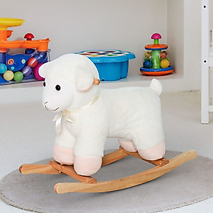 Qaba Lamb Rocking Horse Sheep, Nursery Stuffed Animal Ride On Rocker for Kids, Wooden Plush, White