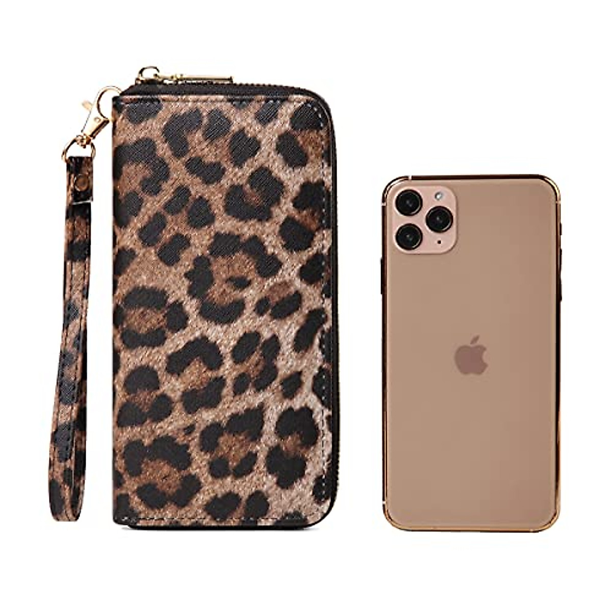 Fanwill Leopard Print Wallet For Women Ladies Cheetah Wrist Purse Zip Around Card Holder (Brown)