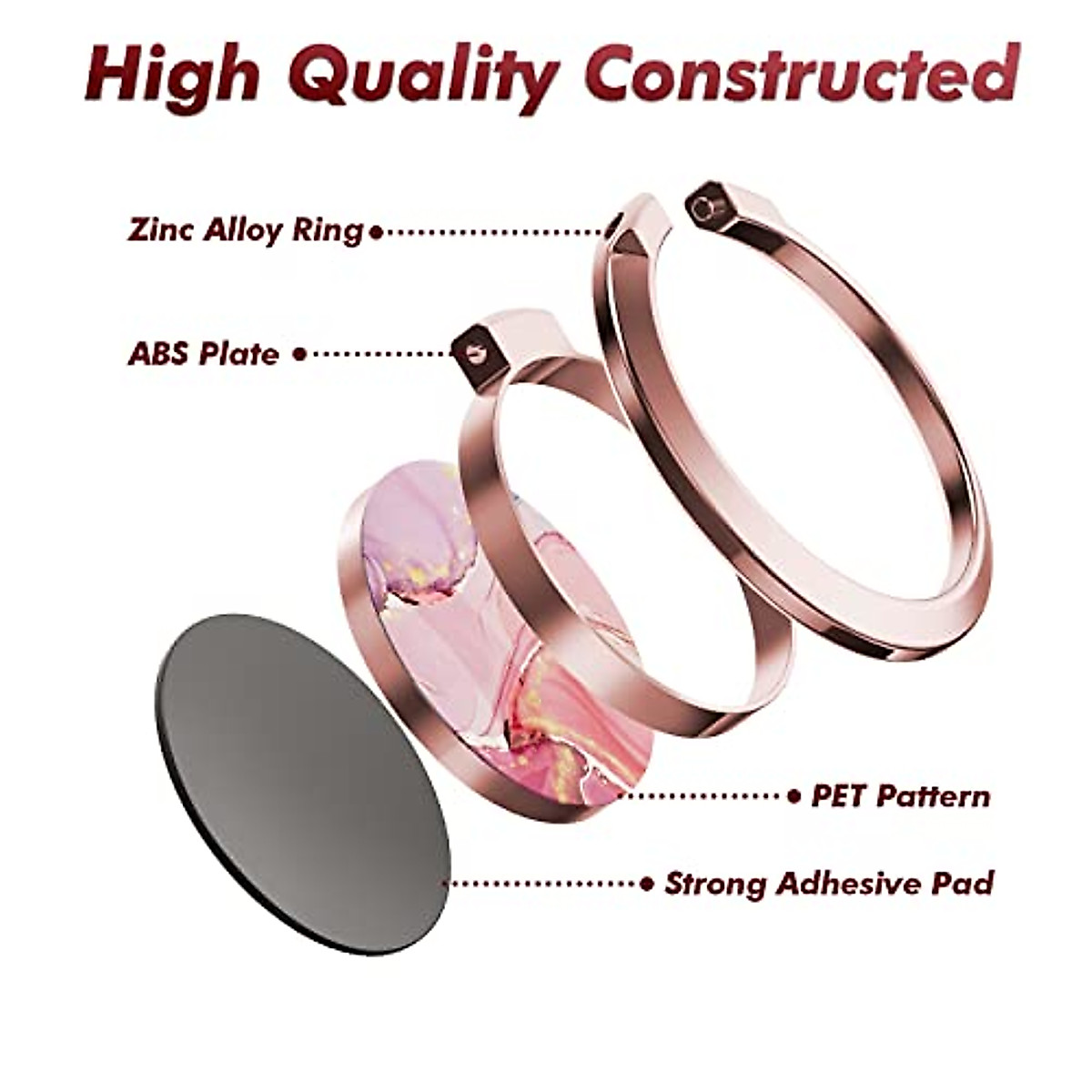 Tbrand Cell Phone Ring Holder, Finger Ring Stand, 360 Degree Rotation Finger Ring Kickstand, Metal Grip Holder for Most Smart Phones, iPhone, Samsung, LG, Sony (Pink)