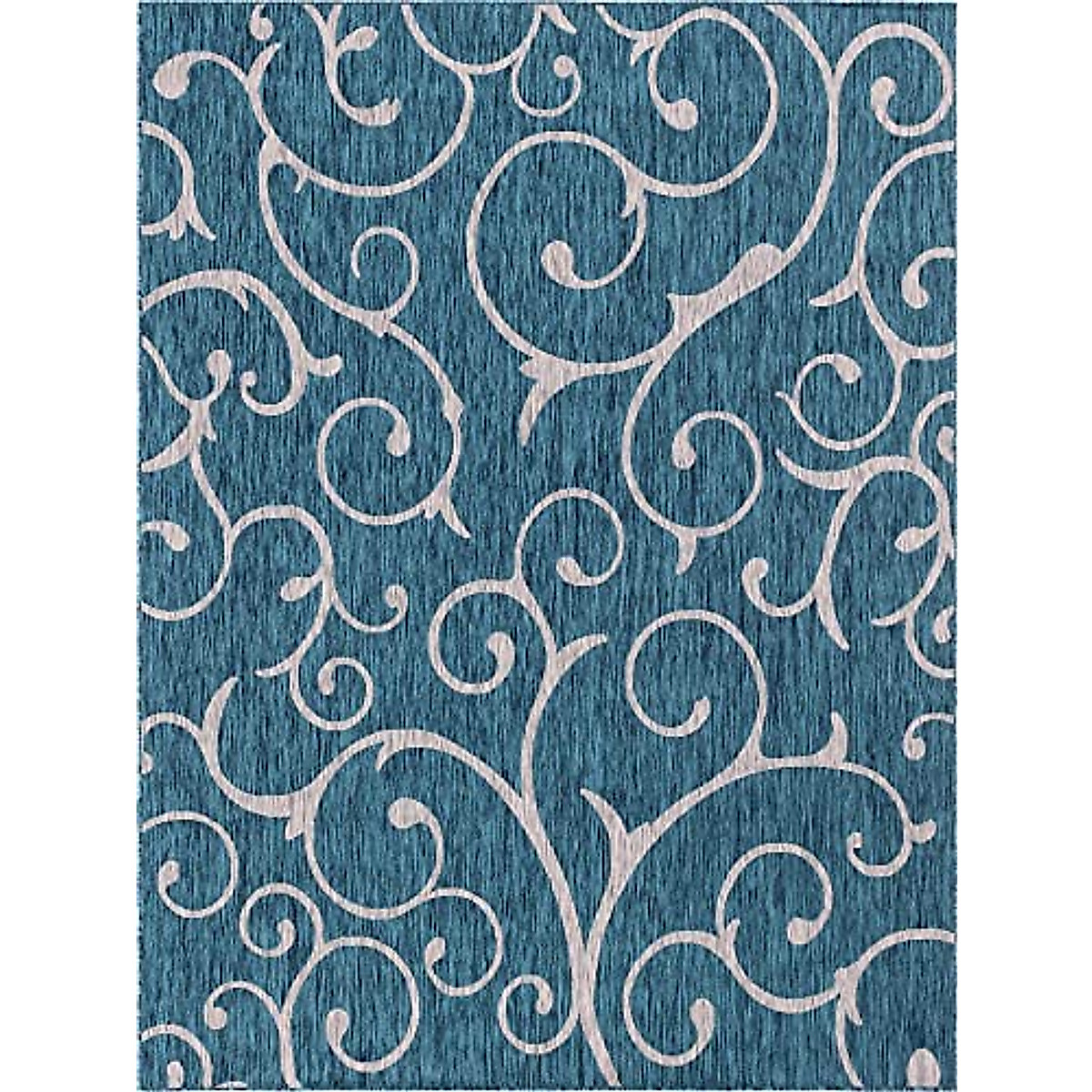Unique Loom Outdoor Botanical Collection Area Rug - Curl (9' x 12' Rectangle, Teal/ Ivory)