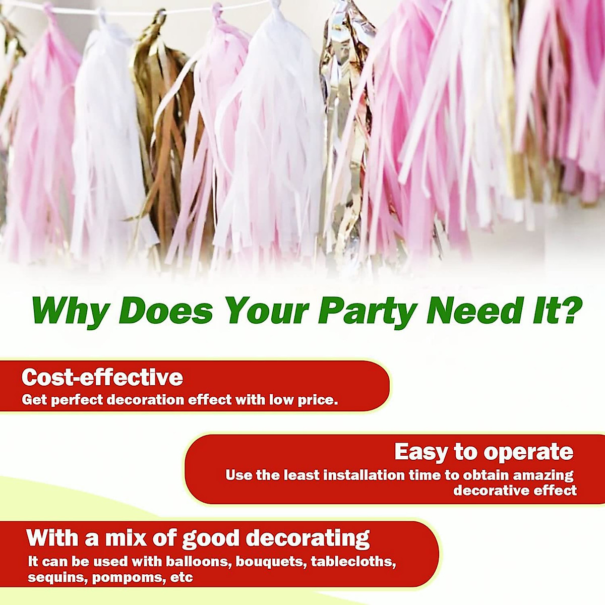 White Tassel Garland 20 Pcs, Tissue Paper Tassels Garland Banner for Party Birthday Wedding Decoration baby shower table decor