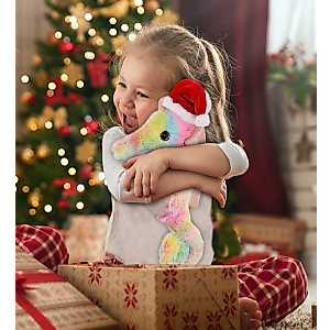 DolliBu Santa Rainbow Seahorse Stuffed Animal Plush Toy - Wild Animal Dress Up with Red Santa Claus Hat, Cute Wildlife Gift, Perfect Holiday with Name Personalization - 15 Inches