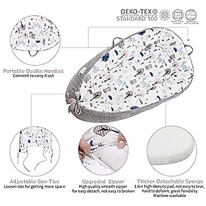 Baby Lounger 100% Cotton Breathable Newborn Infant Bed Co Sleeping Nest Bed Cover Machine Washable, Adjustable Size, Strong Zipper