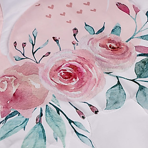 Pink Crib Sets for Baby Girls, Swan Crib Bedding Set by Sweet Baba, 5 PC Nursery Crib Set Includes Quilt/Fitted Sheet/Crib Skirt/Diaper Stacker/Blanket(Flower Theme)