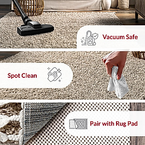 NULOOM Neva Modern Tasseled Shag Area Rug, 8' Square, Beige