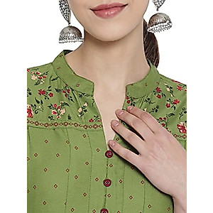 Yash Gallery Women's Rayon Floral Print Anarkali Kurta (Green)