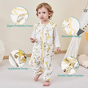 LILBESTIE Toddler Sleep Sack with Feet, 1.5 TOG Sleep Sack with Legs, Baby Wearable Blanket Sleeveless Cotton Baby Sleeping Bag 2T-3T - Bird L