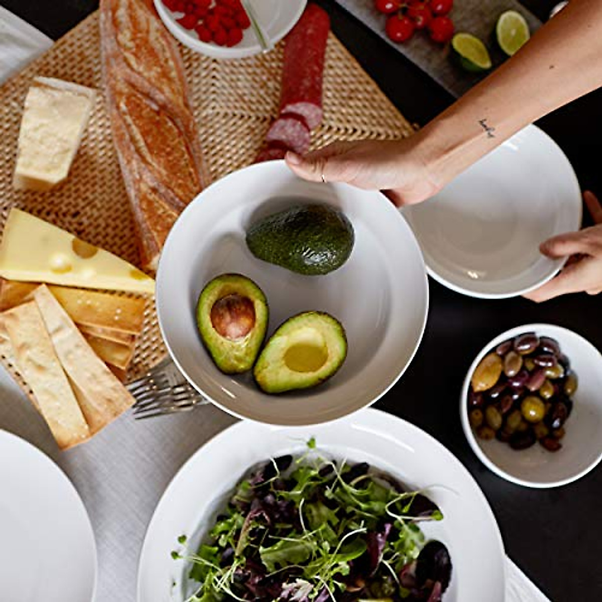 Euro Ceramica White Essential Porcelain Collection, Pasta Bowls Set of 4, Inverted Rim Design, Classic