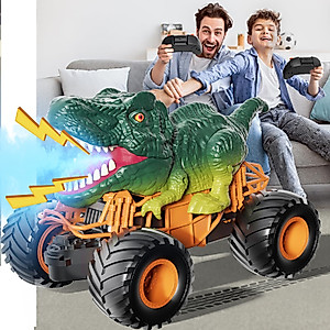 Bennol Remote Control Dinosaur Car Toys for Kids Boys 3-5 4-7, 2.4GHz RC Dino Car Toys with Light, Sound & Spray, Indoor Outdoor All Terrain Electric RC Car Toys Gifts for 3 4 5 8 10 12 Boys Kids
