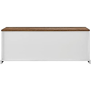 Walker Edison Rustic Farmhouse Sliding Barn Door Shoe Cabinet Storage Indoor Bench with 3 Shelves, 48 Inch, White/Rustic Oak