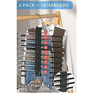 OZUAZ 2 Pack 9 Layers Pants Hangers Space Saving Trousers Hangars Space Saving Hanger Organizer Pant Hangers Multi-Functional Wardrobe Hanger Closet Pants Organizer